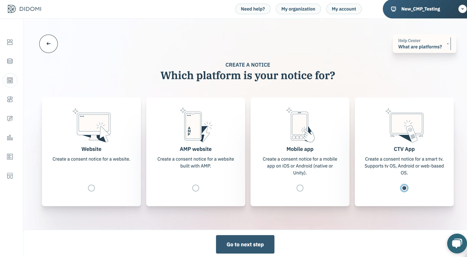 Create a consent notice for Connected TV (CTV sdk)
